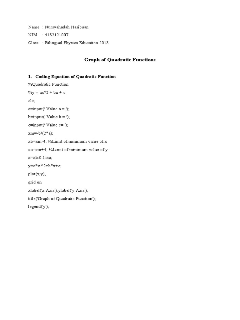 Graph of Quadratic Functions | PDF