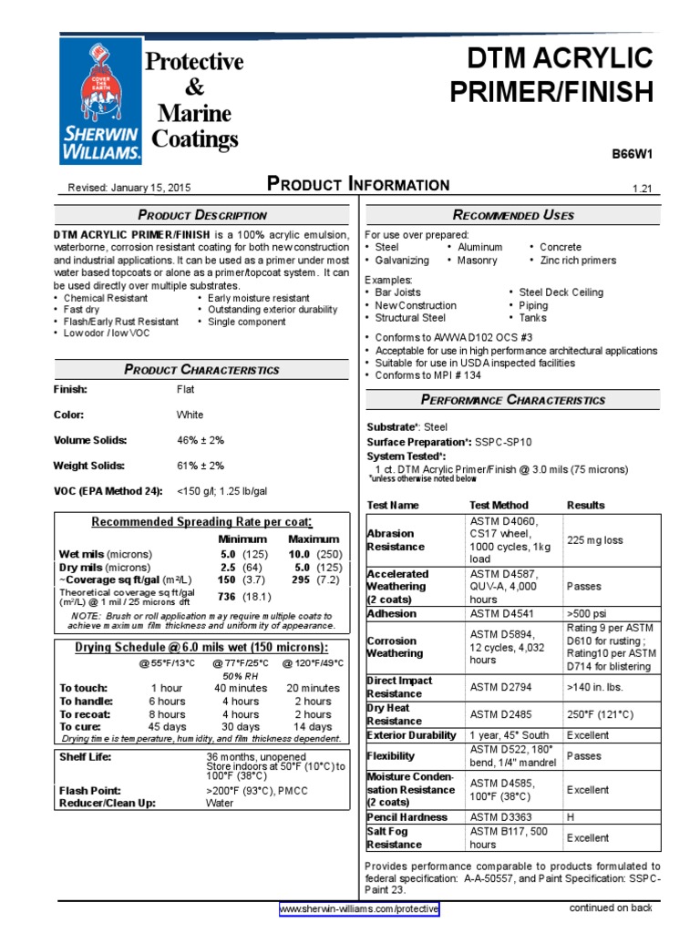 DTM Acrylic Pimer Finish B66W1 | PDF | Paint | Industrial Processes