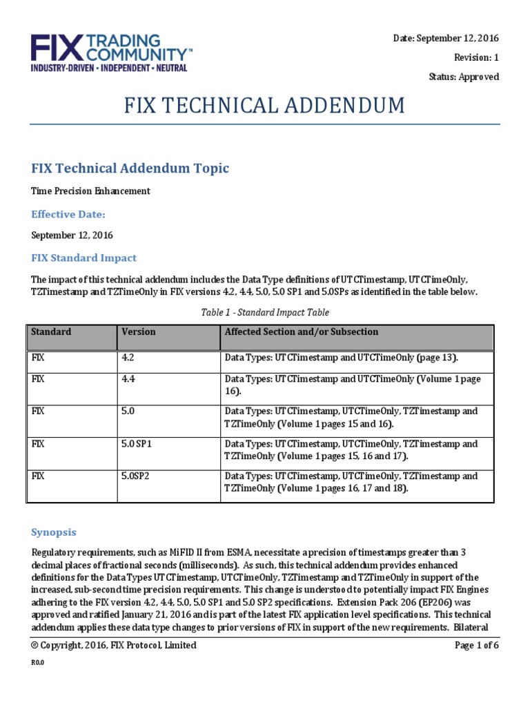 FIX Technical Addendum Time Precision PDF | PDF | Computer Data | Computing