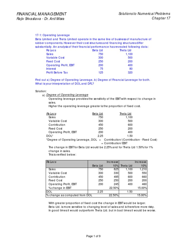 Financial Management: Rajiv Srivastava - Dr. Anil Misra Solutions To ...