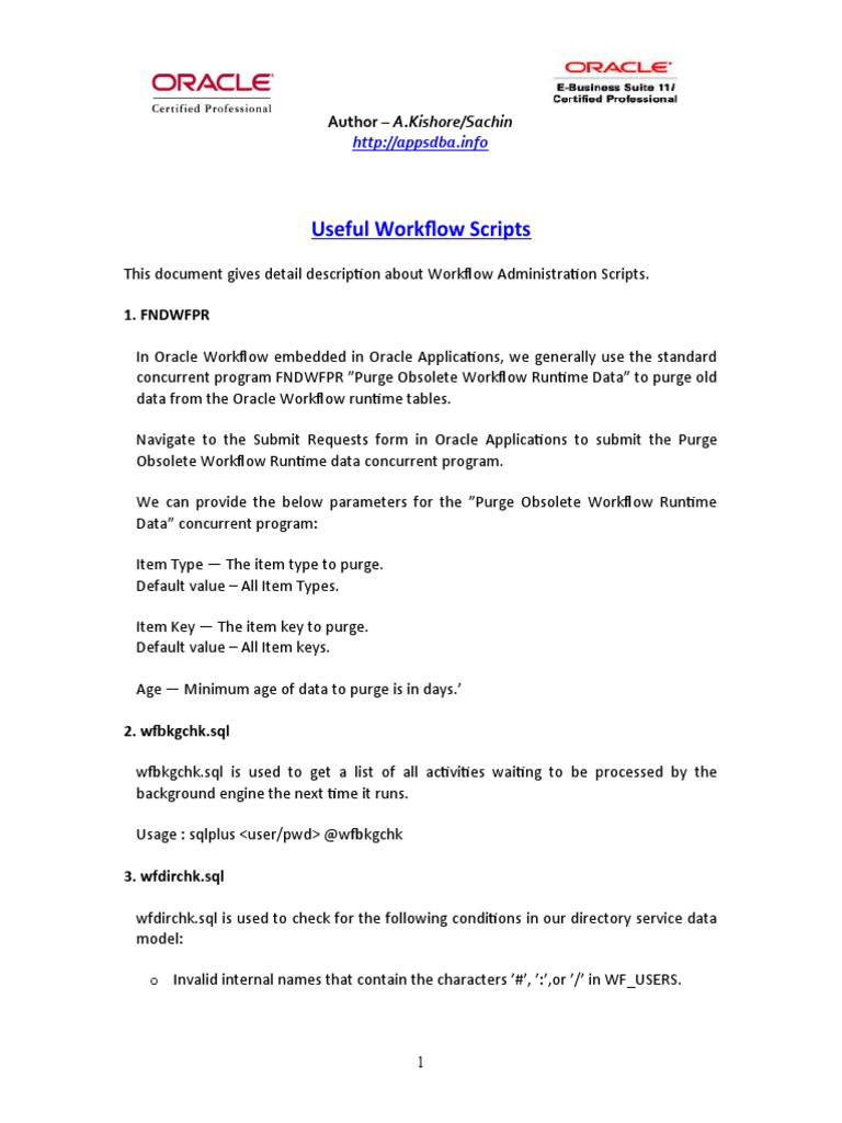 Useful Workflow Scripts: Author - A.Kishore/Sachin | PDF | Sql | Information Technology Management