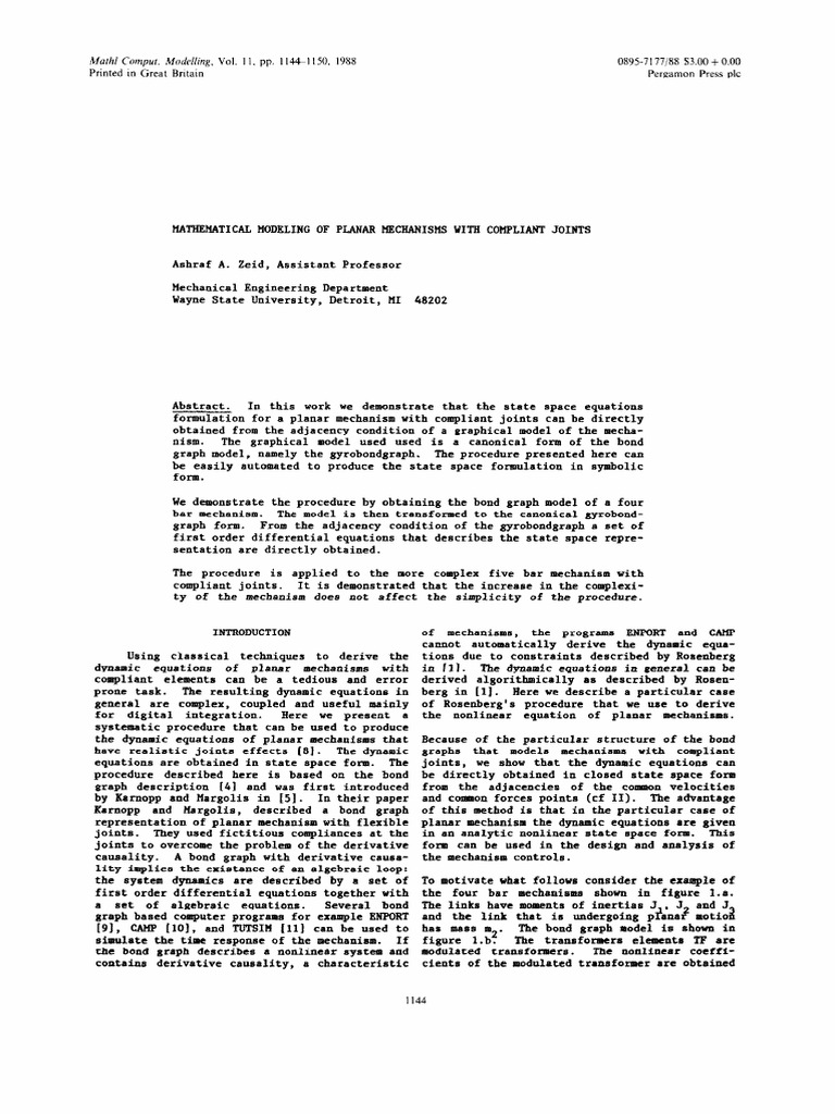 Mathematical Modeling of Planar Mechanisms With Compliant Joints | PDF ...