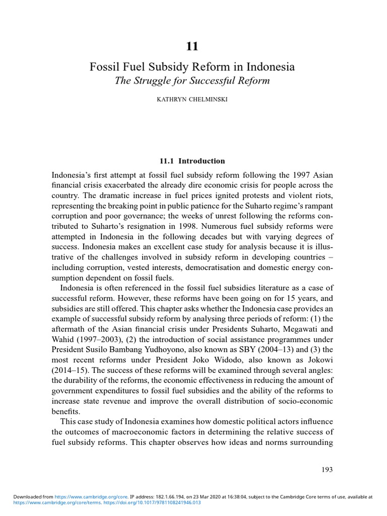 Fossil Fuel Subsidy Reform in Indonesia | PDF | Gasoline And Diesel Usage And Pricing | Subsidy