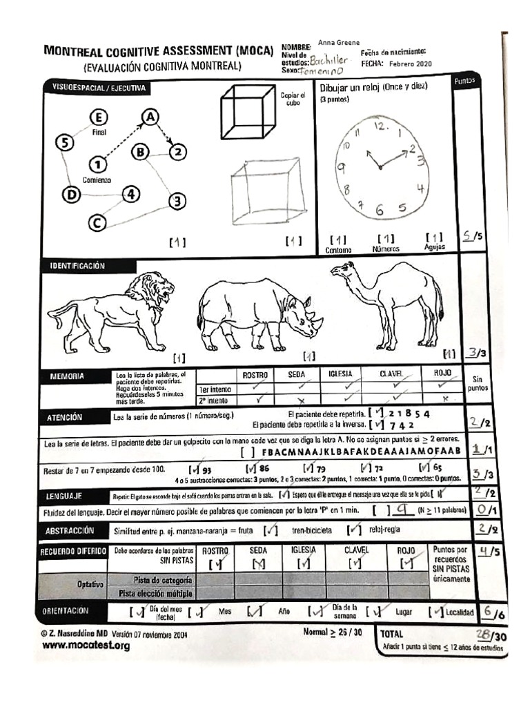MOCA Evaluación Cognitiva de Montreal | PDF