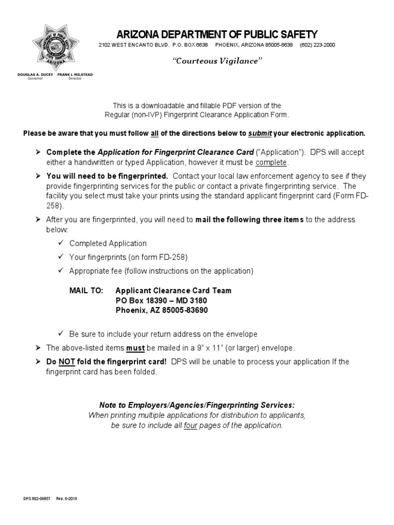 Arizona Non-IVP Fingerprint Application | PDF | Criminal Record | Cheque
