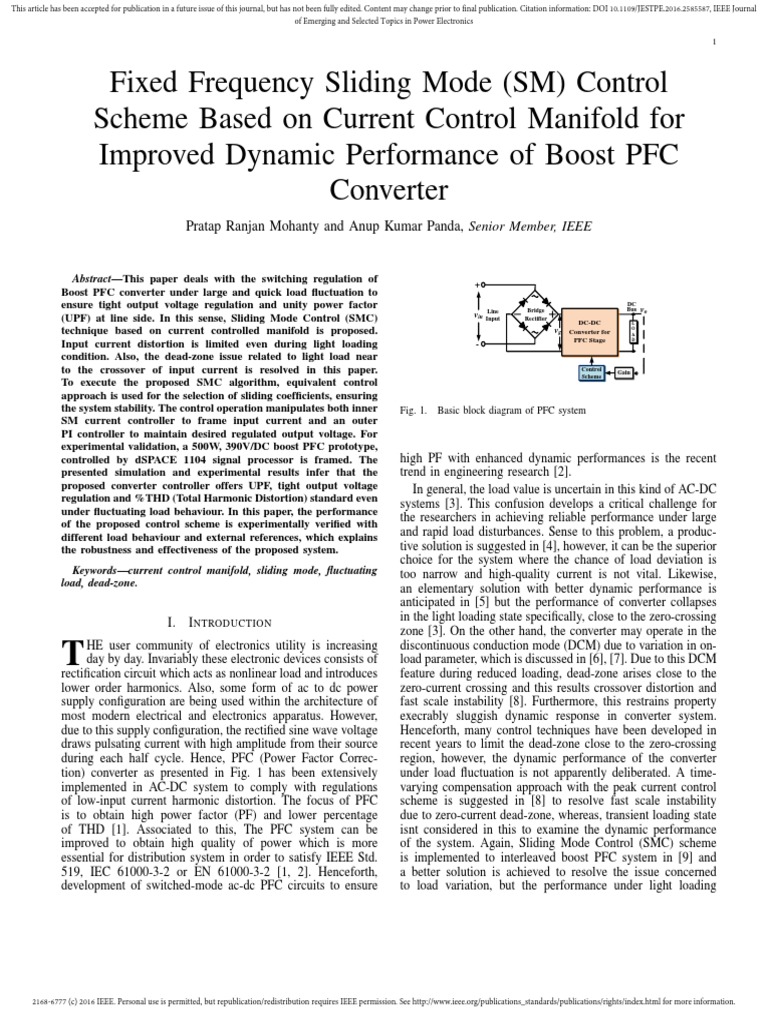 Fixed Frequency Sliding Mode (SM) Control Scheme Based On Current Control Manifold For Improved ...