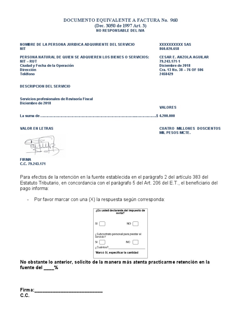 Cuenta de Cobro Modelo para Retefuente | PDF