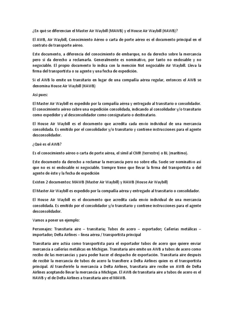 Master Air Waybill y House Air Waybill | PDF | Guía de carga | Comercio