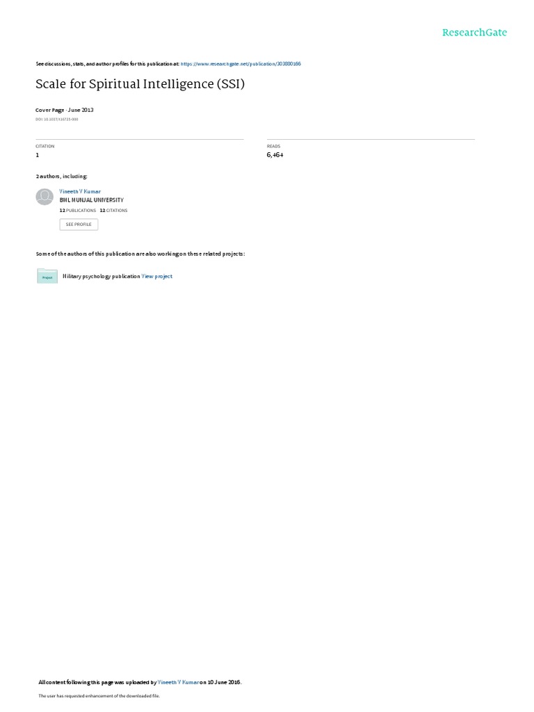 Scale For Spiritual Intelligence (SSI) : June 2013 | PDF | Psychology ...