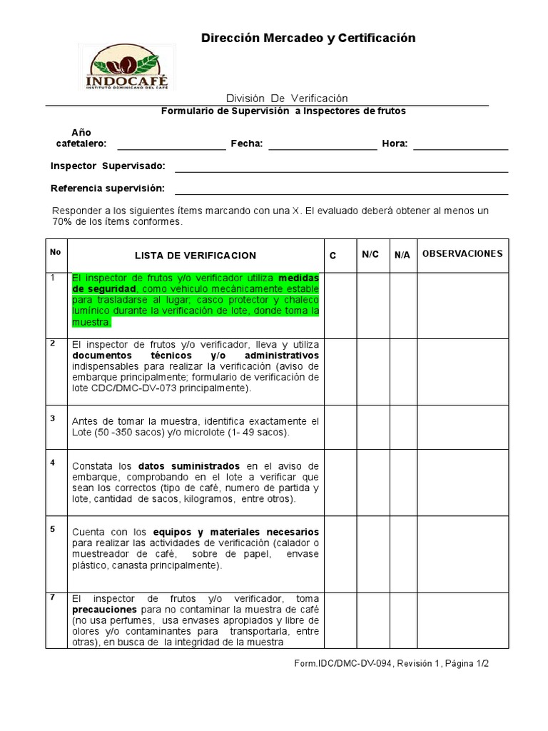 FORM. CDC DMC-DV-094 Formulario de Supervision A Inspectores de Frutos ...