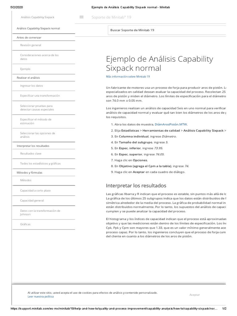 Ejemplo de Análisis Capability Sixpack Normal - Minitab | PDF | Science ...