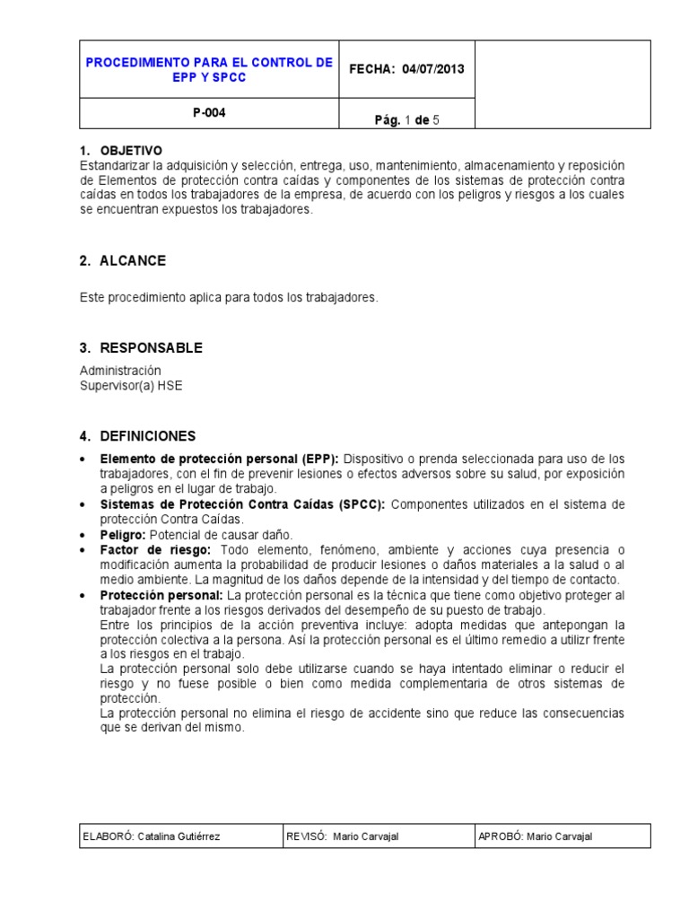 Procedimiento Control de Epp y SPCC | PDF | Riesgo | Business
