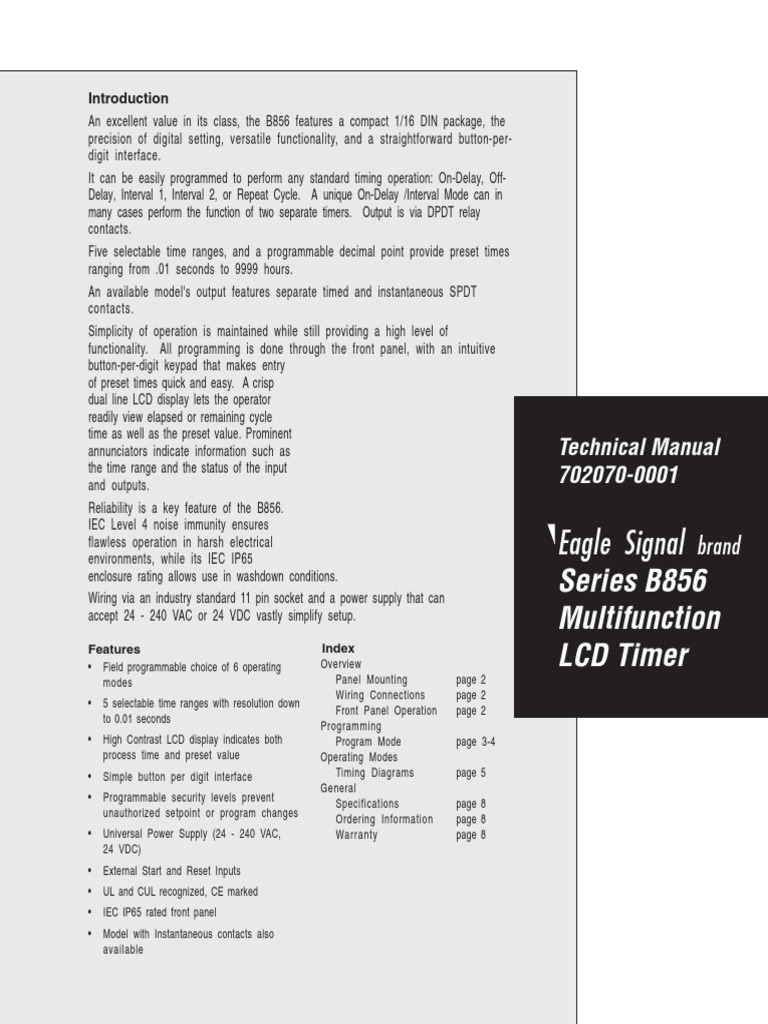 Eagle Signal: Series B856 Multifunction LCD Timer | PDF | Parameter (Computer Programming) | Ac ...