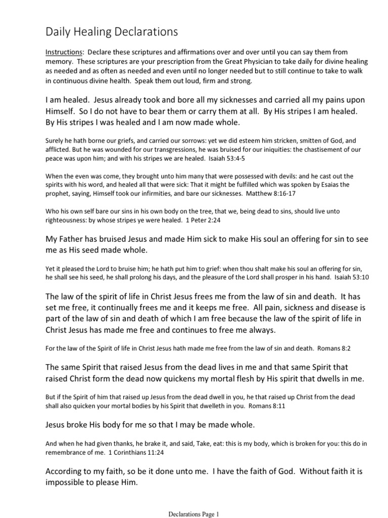 Daily Healing Declarations Pdf Faith Healing Jesus