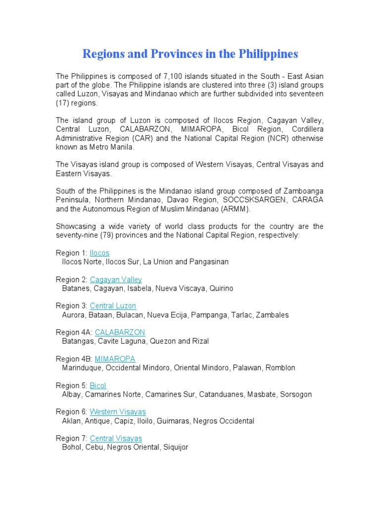 Provinces and Regions of the Philippines | PDF | Luzon | Mindanao