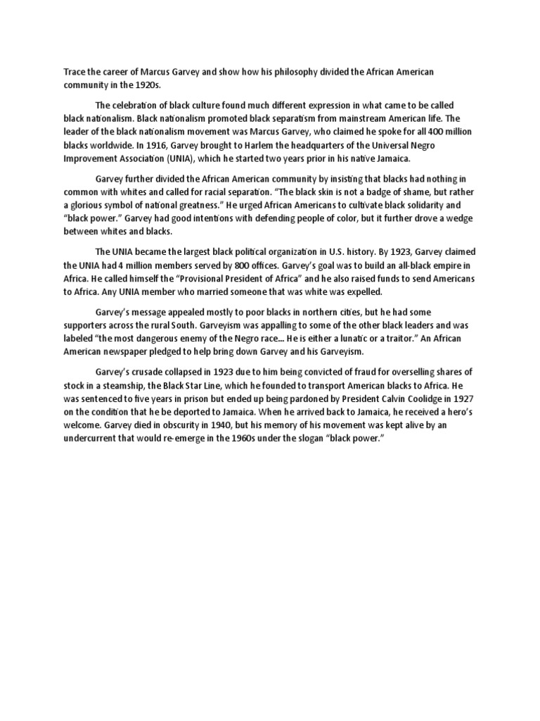 Marcus Garvey's Impact on 1920s Black Nationalism | PDF | Social Science