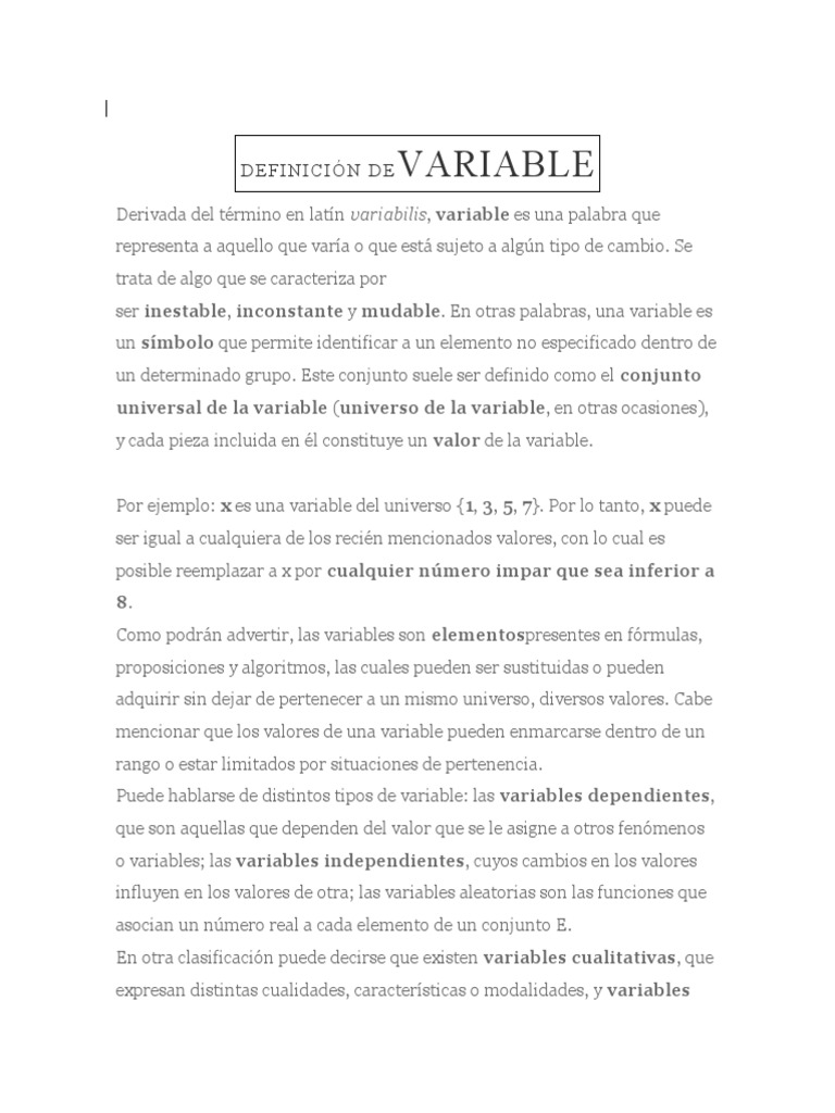 Definición Devariable | Descargar gratis PDF | Variable (informática) | Programa de computadora