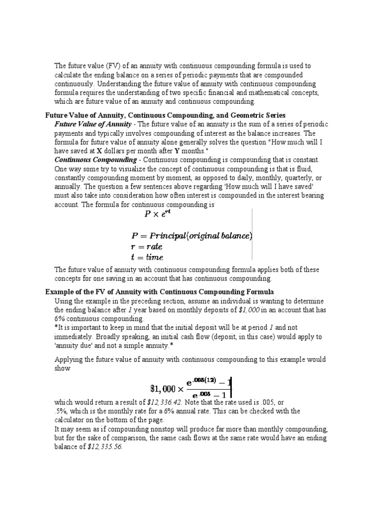 Future Value of Annuity, Continuous Compounding, and Geometric Series ...