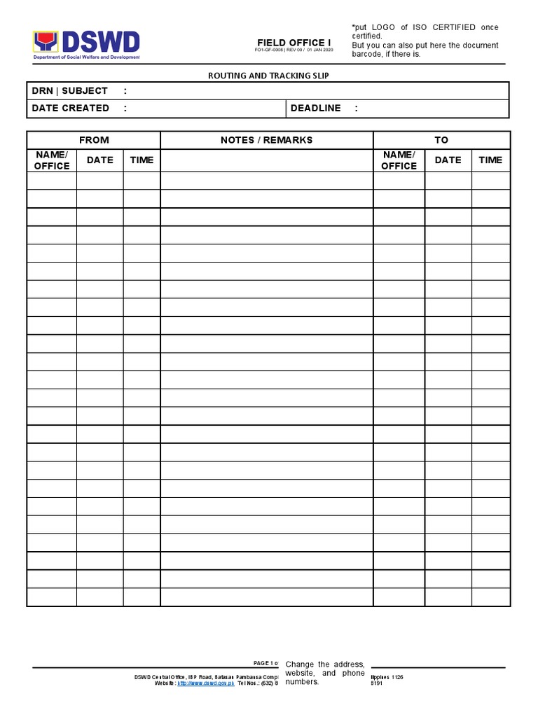 FO1-GF-08 - REV 00 - Routing and Tracking Slip | PDF