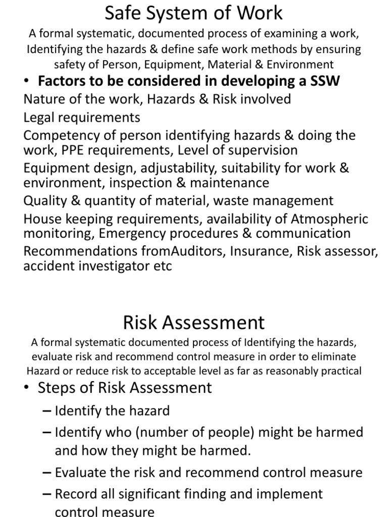Safe System of Work | PDF | Occupational Safety And Health | Risk ...