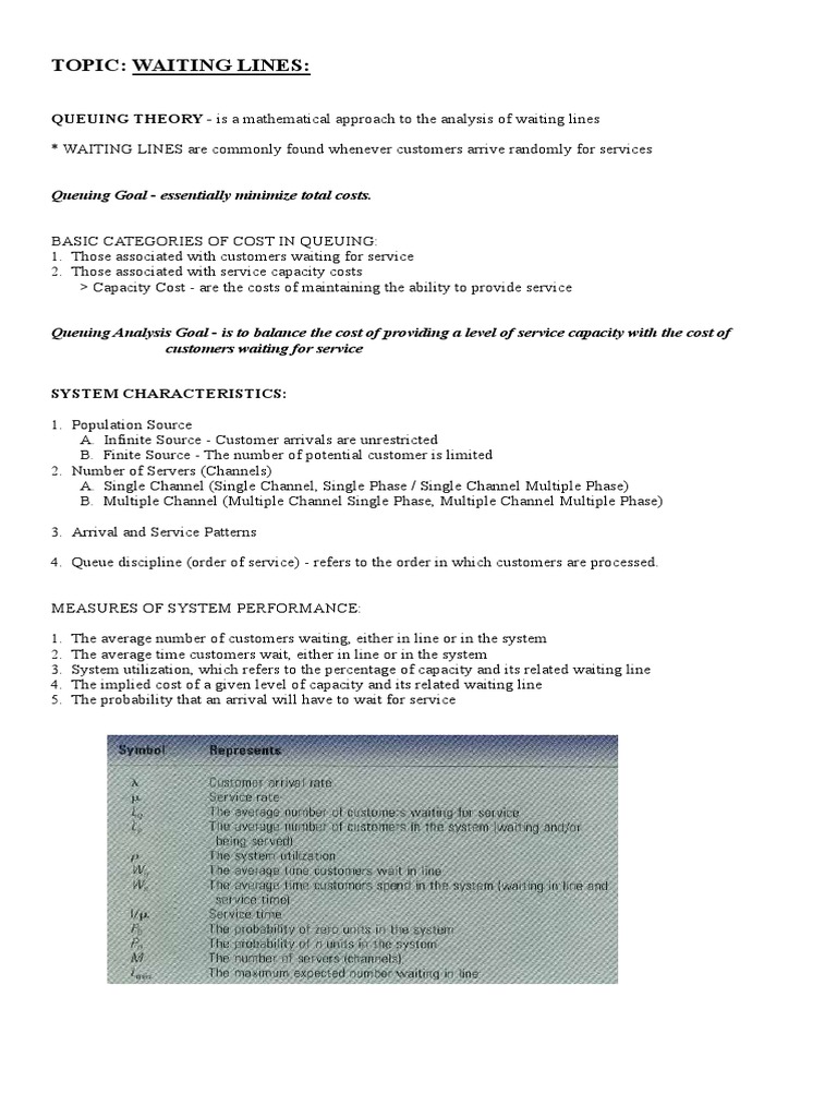 Topic: Waiting Lines | PDF
