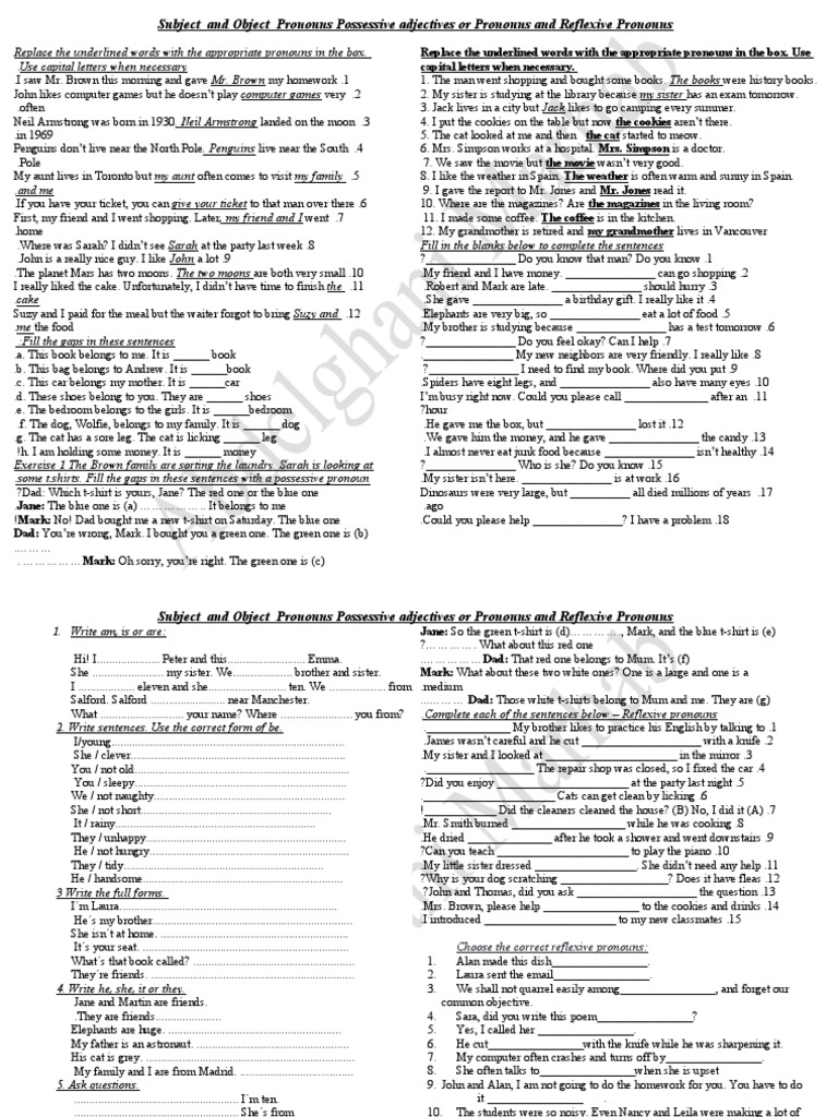 Subject and Object Pronouns Exercises | PDF | Pronoun