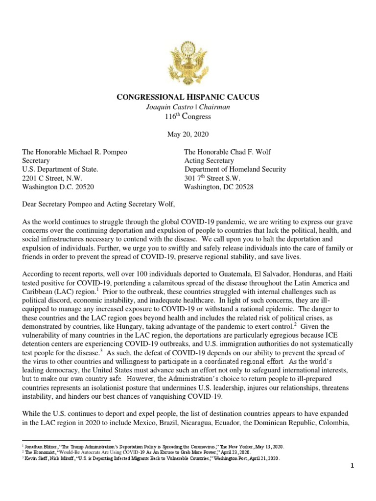 5.20.20 - CHC Letter On Deportation Spreading COVID-19 | PDF ...