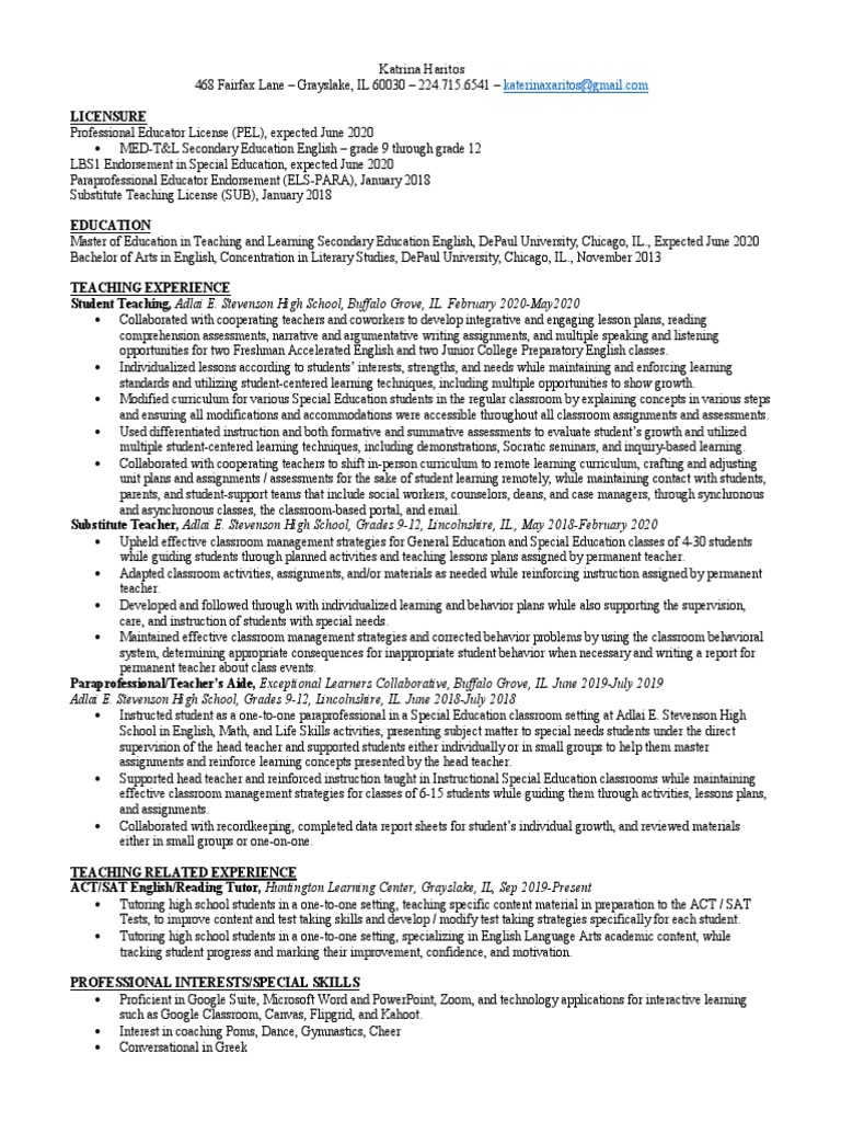 Katrina Haritos - Resume | PDF | Lesson Plan | Special Education