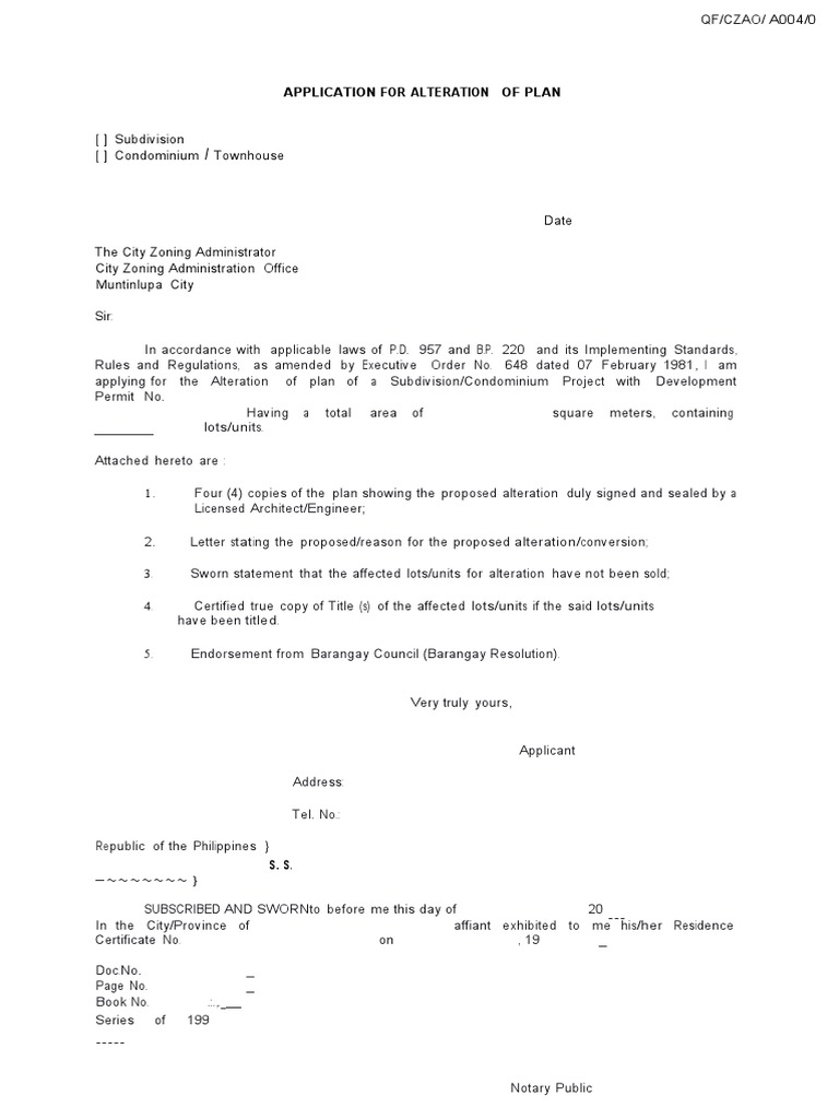 Application For Alteration of Plan | PDF