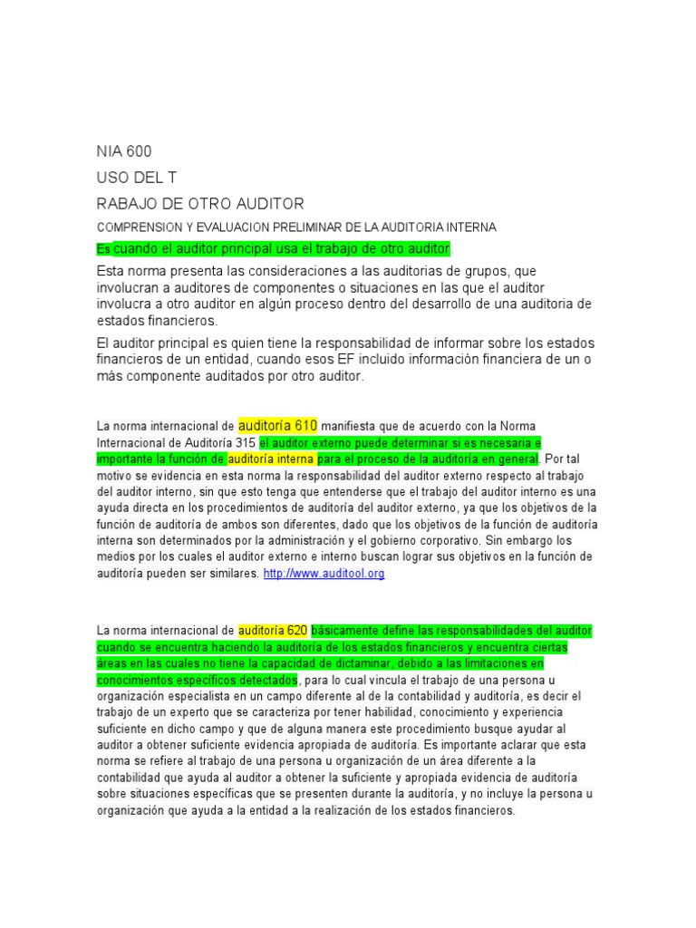 Nia 600 | PDF | Auditoría | Contralor
