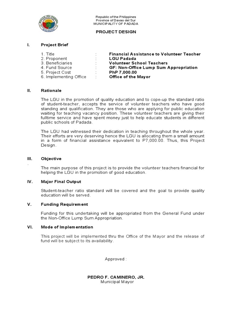 PROJECT DESIGN-cash Assistance For Volunteer Teacher | PDF