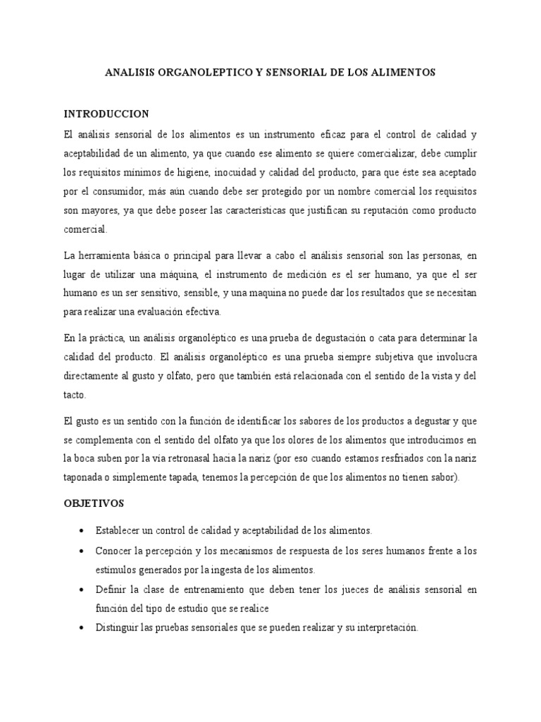 Analisis Organoleptico y Sensorial de Los Alimentos | PDF | Sabor | Gusto