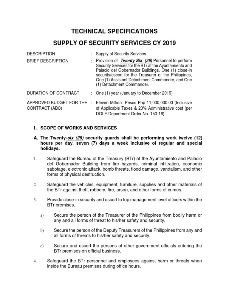 Technical Specifications Supply of Security Services Cy 2019 | PDF ...