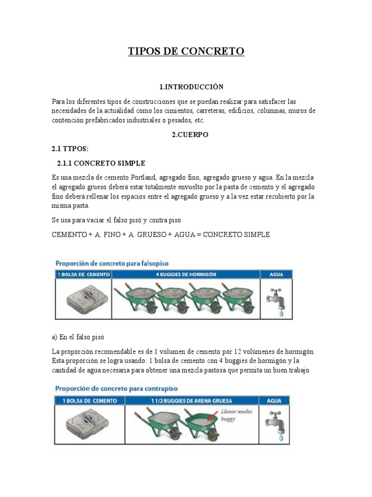 TIPOS DE CONCRETO - JAIMEe | PDF | Hormigón | Cemento