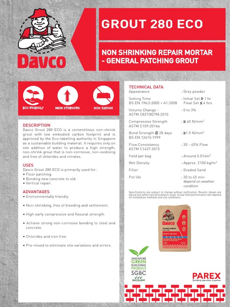 Davco Grout 280 ECO Overview | PDF | Concrete | Materials