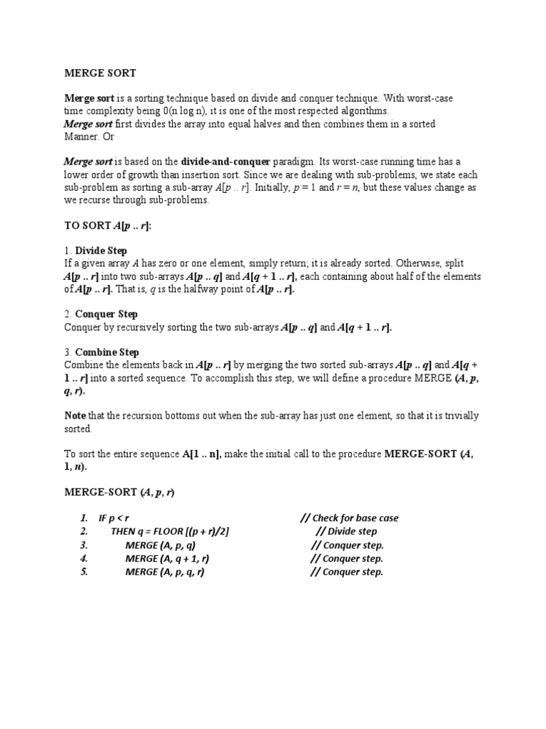 Merge Sort | PDF | Software Engineering | Algorithms And Data Structures Merge Sort | PDF | Software Engineering | Algorithms And Data Structures