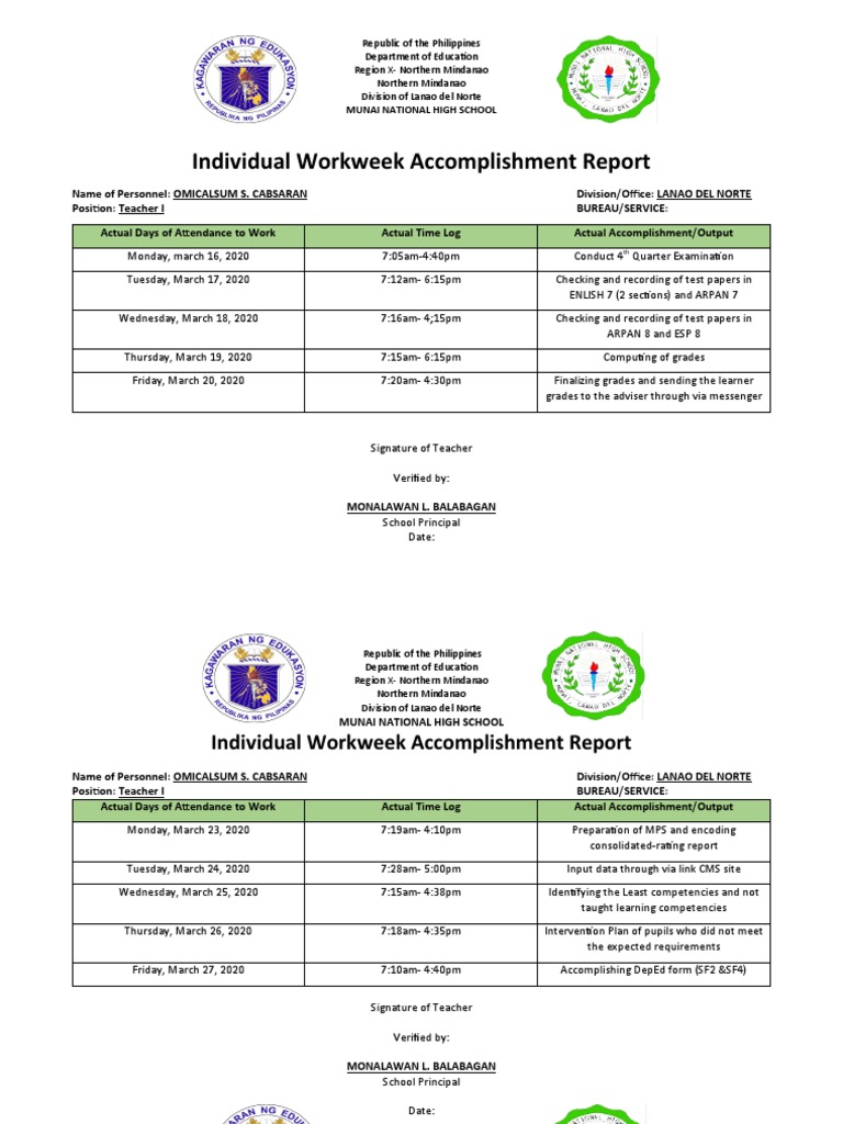 Individual Workweek Accomplishment Report | Download Free PDF ...