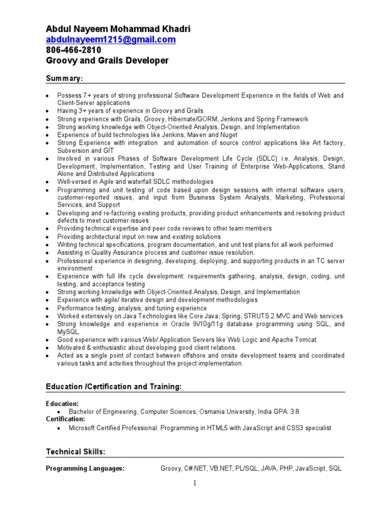 Abdul Nayeem - Java Groovy Grails | PDF | Software Development Process | Web Service