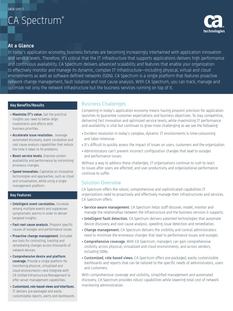 CA Spectrum: at A Glance | PDF | Cloud Computing | Computer Network