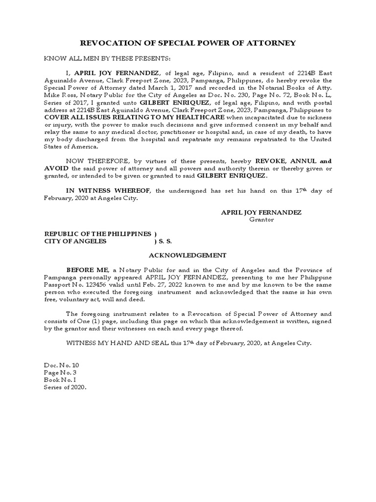 Form 10 - REVOCATION OF SPECIAL POWER OF ATTORNEY PDF | PDF