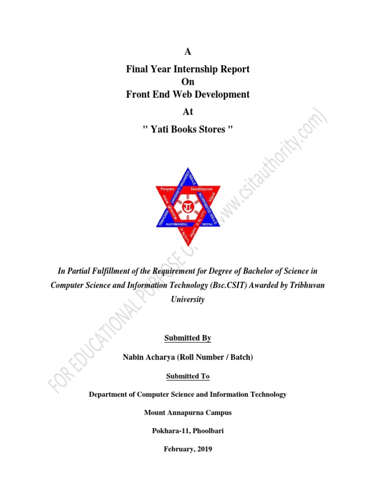A Final Year Internship Report On Front End Web Development at " Yati ...