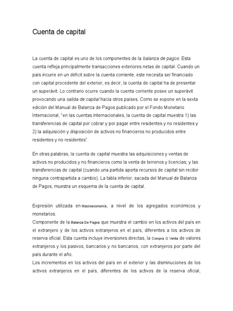 Cuenta de Capital | PDF | Balance de pagos | Cuenta capital