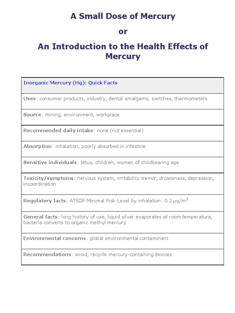A Small Dose of Mercury or An Introduction To The Health Effects of ...