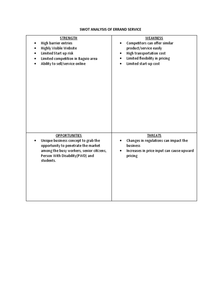Swot Analysis of Errand Service | PDF