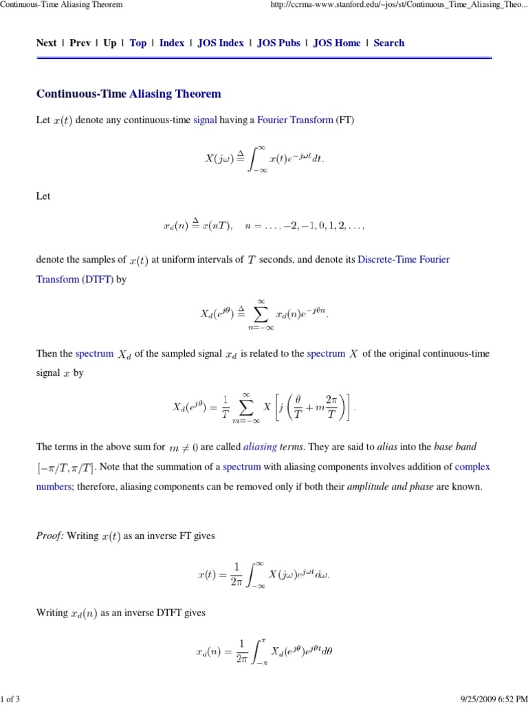 Continuous-Time Aliasing Theorem | PDF | Fourier Analysis | Discrete Time And Continuous Time