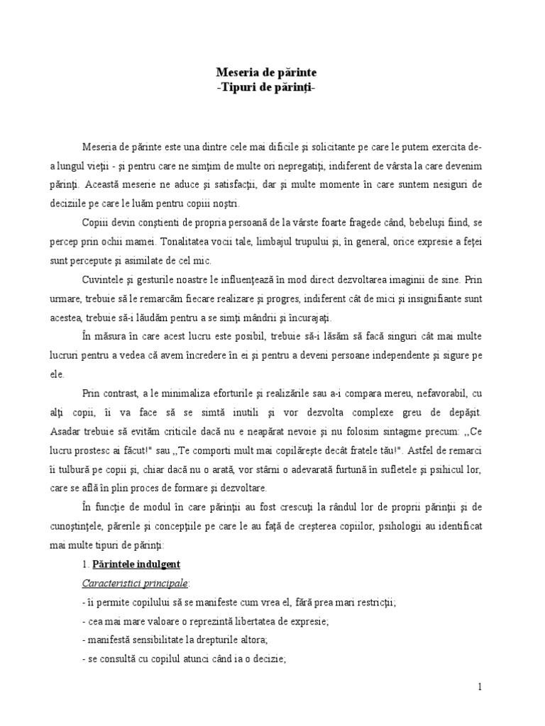 Meseria de Parinte - Tipuri de Parinti | PDF