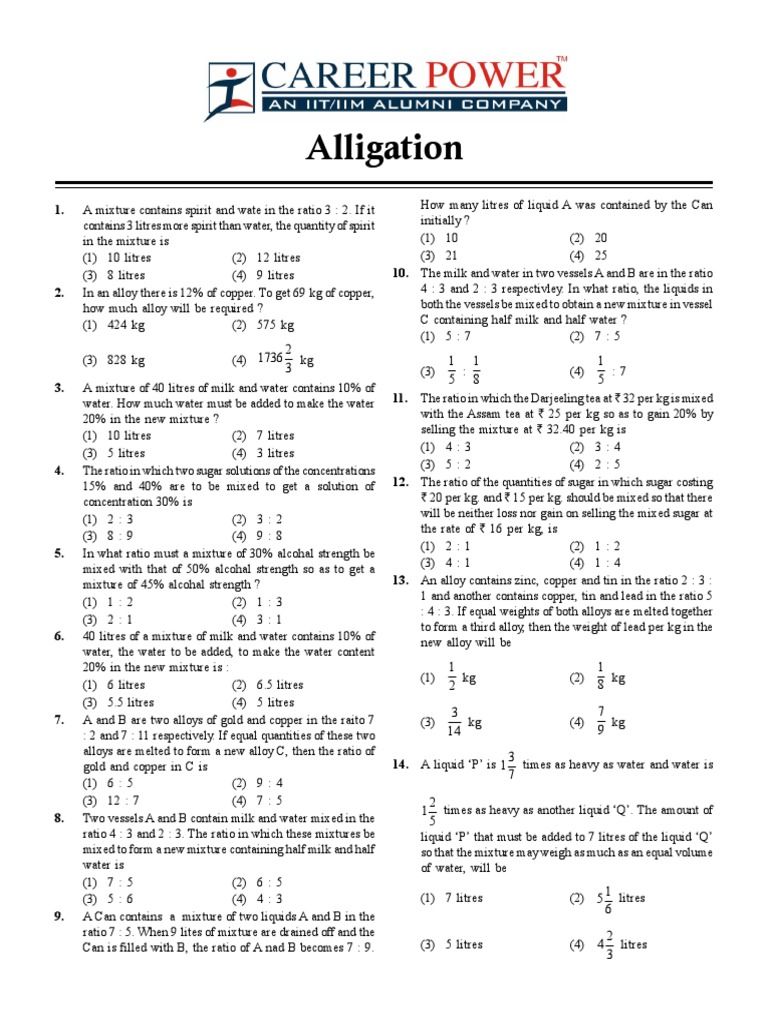 Alligation | PDF | Ratio | Alloy