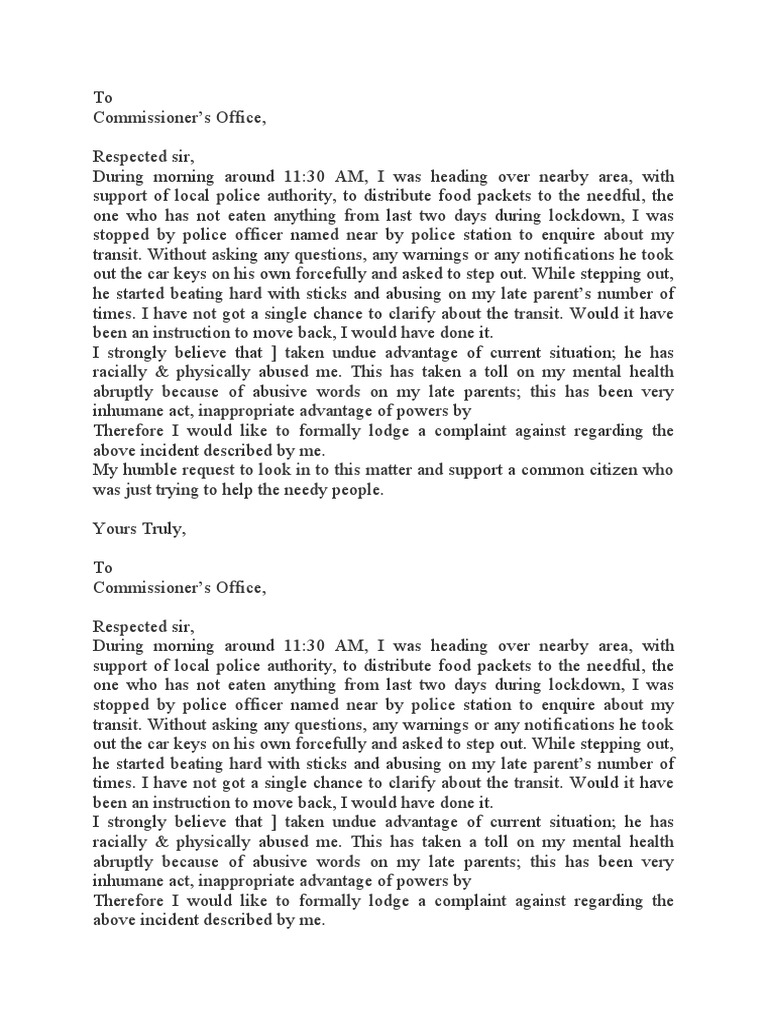 Letter To CP | PDF | Police | Mental Health