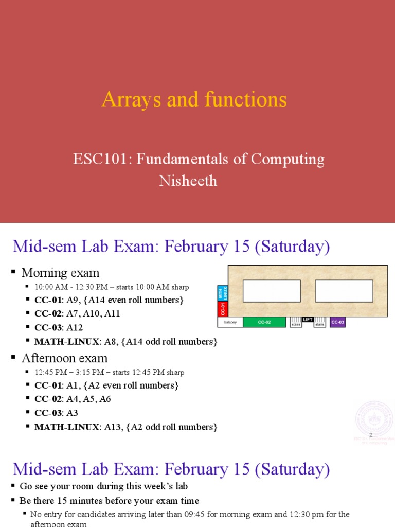 Arrays And Functions Esc101 Fundamentals Of Computing Nisheeth Pdf Parameter Computer