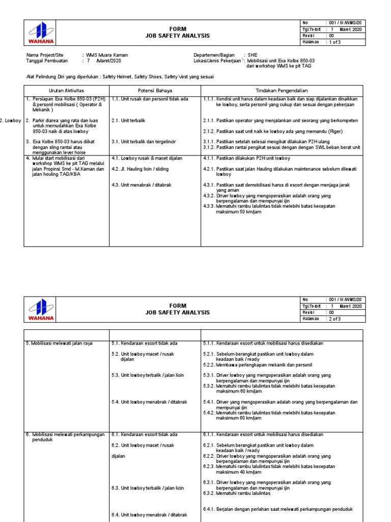 Lampiran-2 JSA Mobilisasi SK 580-03 | PDF